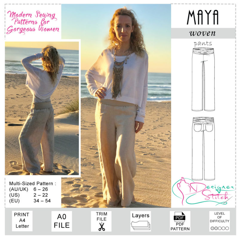 Maya Pants (Yoga Waistband) Sewing Pattern (PDF) - Designer Stitch