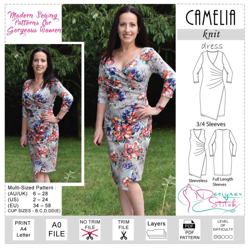 Camelia Draped Jersey Dress Sewing Pattern (PDF) - Designer Stitch
